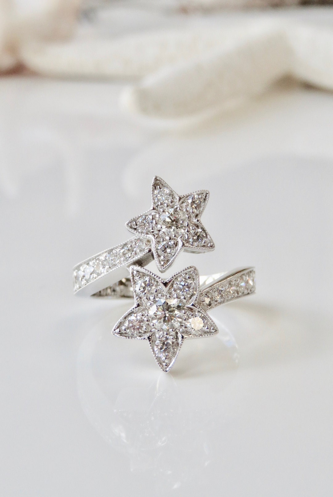 14 Karat Gold Diamond Star Ring | Twin Star Ring | Round Brilliant Cut ...