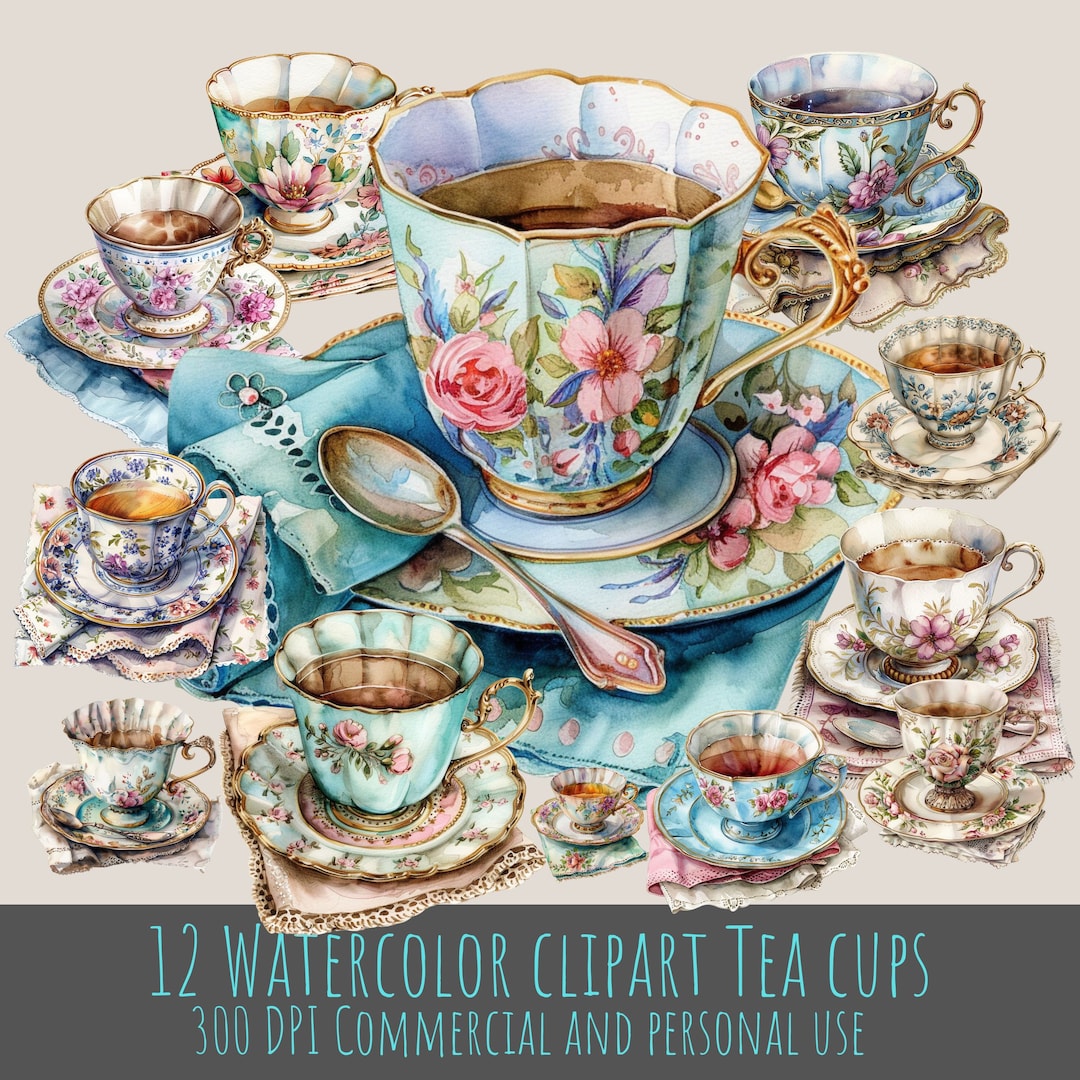 Ornate Tea Party Clipart Bundle | Vintage Teacup Designs | 12 ...