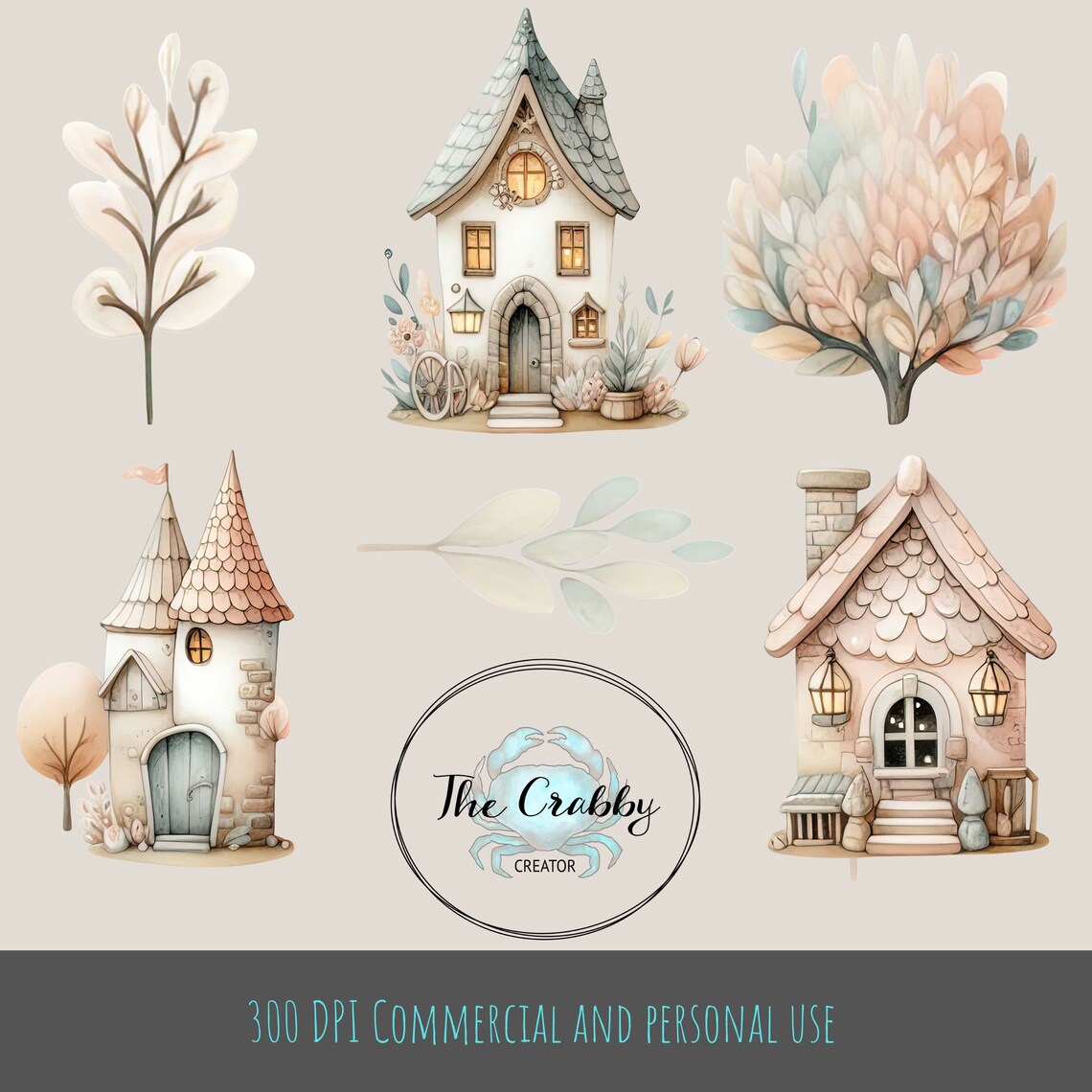 Fairy Tale House Clipart, 12 Transparent Watercolor PNG Illustrations ...