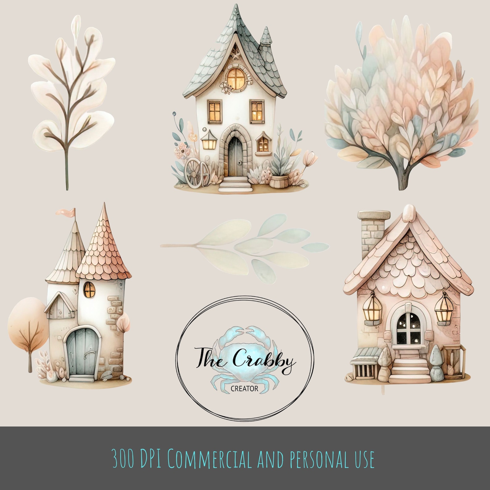 Fairy Tale House Clipart, 12 Transparent Watercolor PNG Illustrations ...