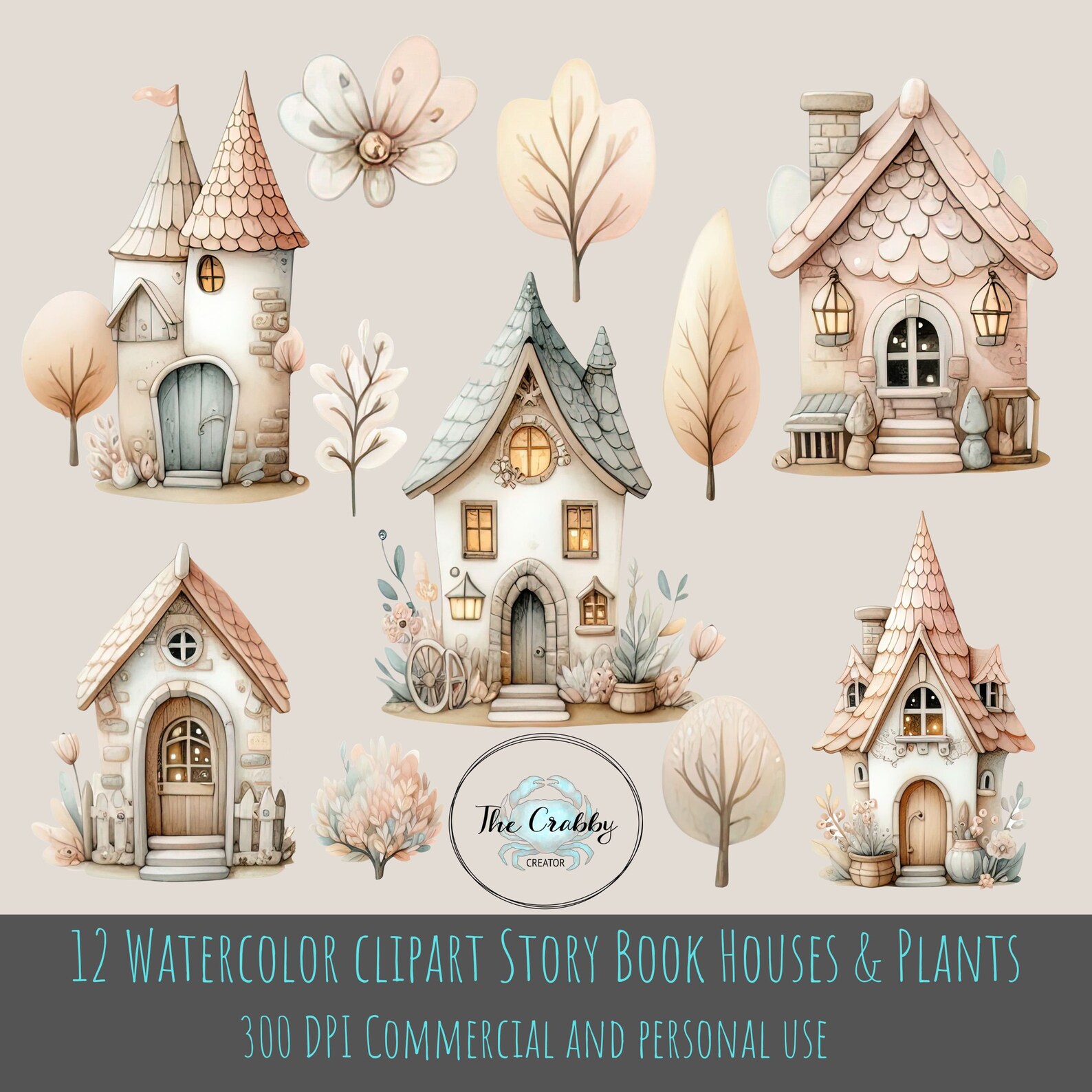 Fairy Tale House Clipart, 12 Transparent Watercolor PNG Illustrations ...