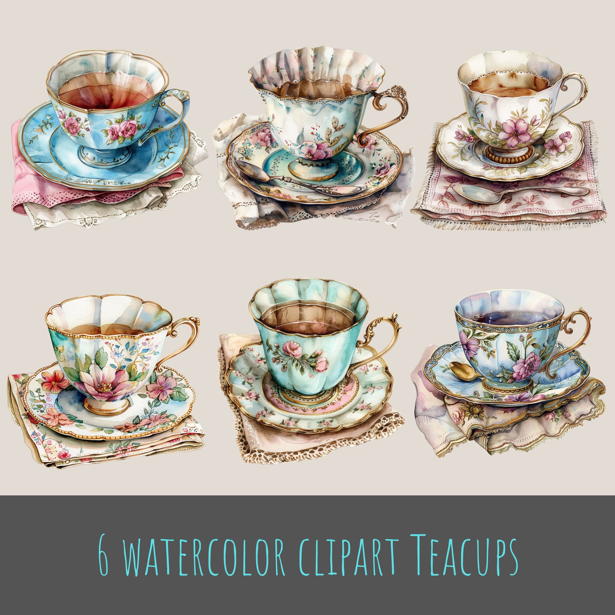 Ornate Tea Party Clipart Bundle | Vintage Teacup Designs | 12 ...