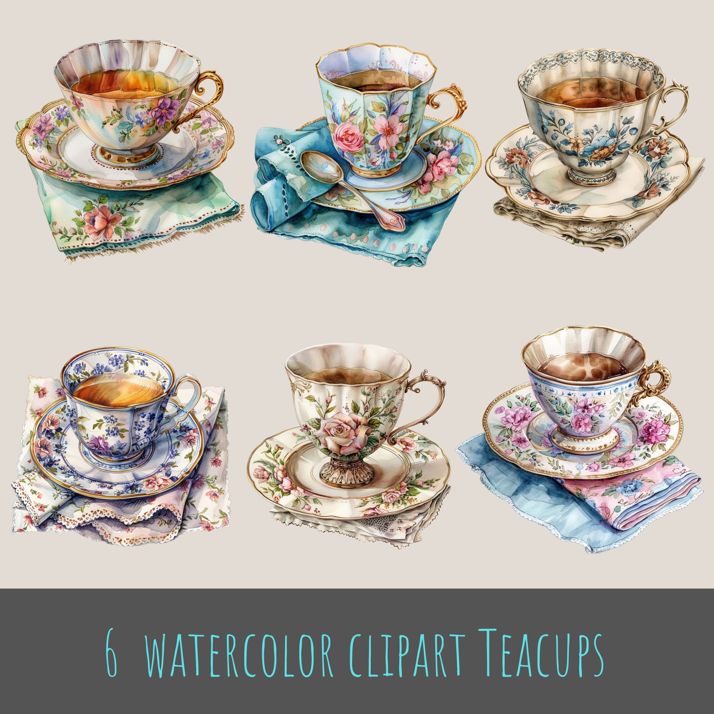 Ornate Tea Party Clipart Bundle | Vintage Teacup Designs | 12 ...