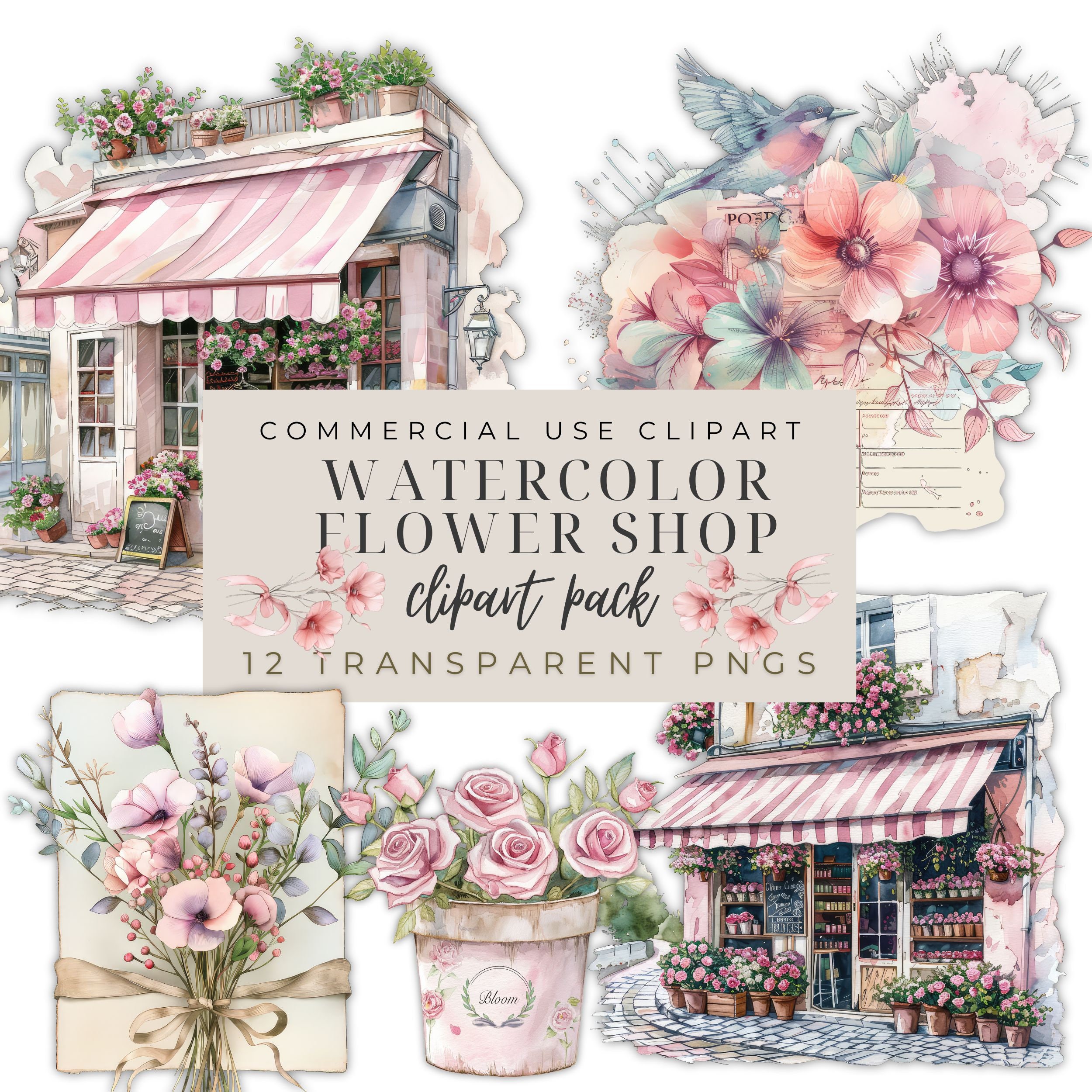 French Flower Shop Clipart, 12 Transparent PNG Illustrations ...