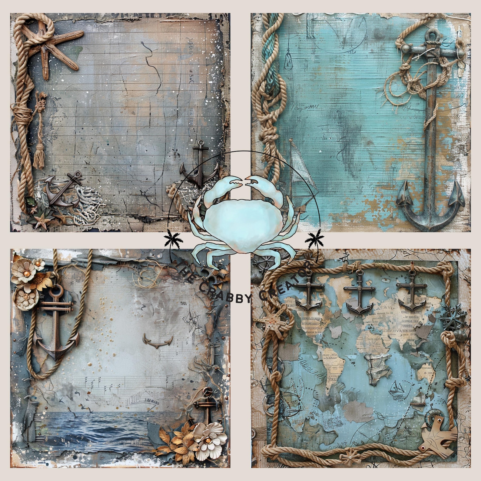 Nautical, Marine, Seaside, Digital Paper, Junk Journal, Printable Paper ...