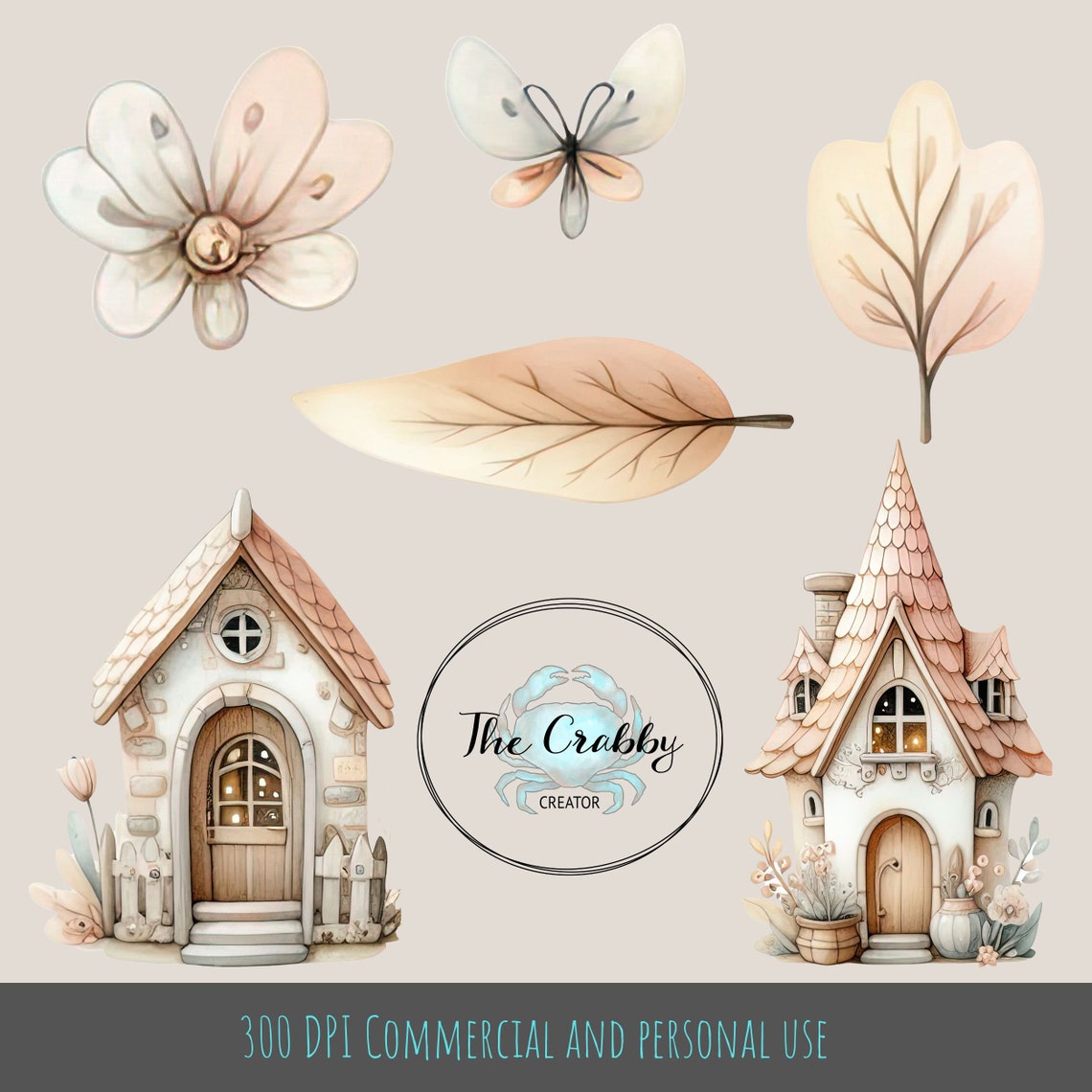 Fairy Tale House Clipart, 12 Transparent Watercolor PNG Illustrations ...