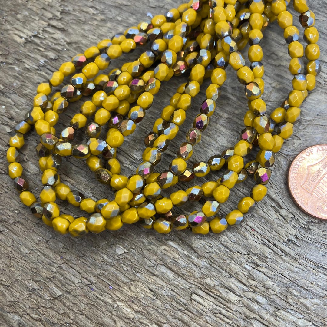 4mm Round Fire Polish Mustard Luster Czech Glass Beads With AB Finish ...