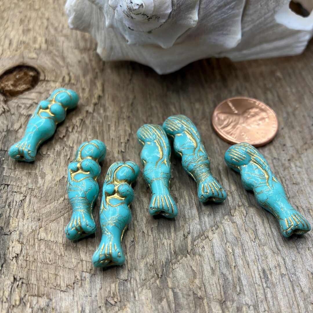 Mermaid Sea Green Czech Glass Beads With Gold Wash (5x25mm) - Etsy