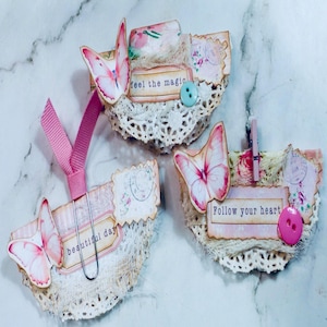 Junk Journal Page Toppers, Pink Flowers, Doily, Paper Clip Inserts ...