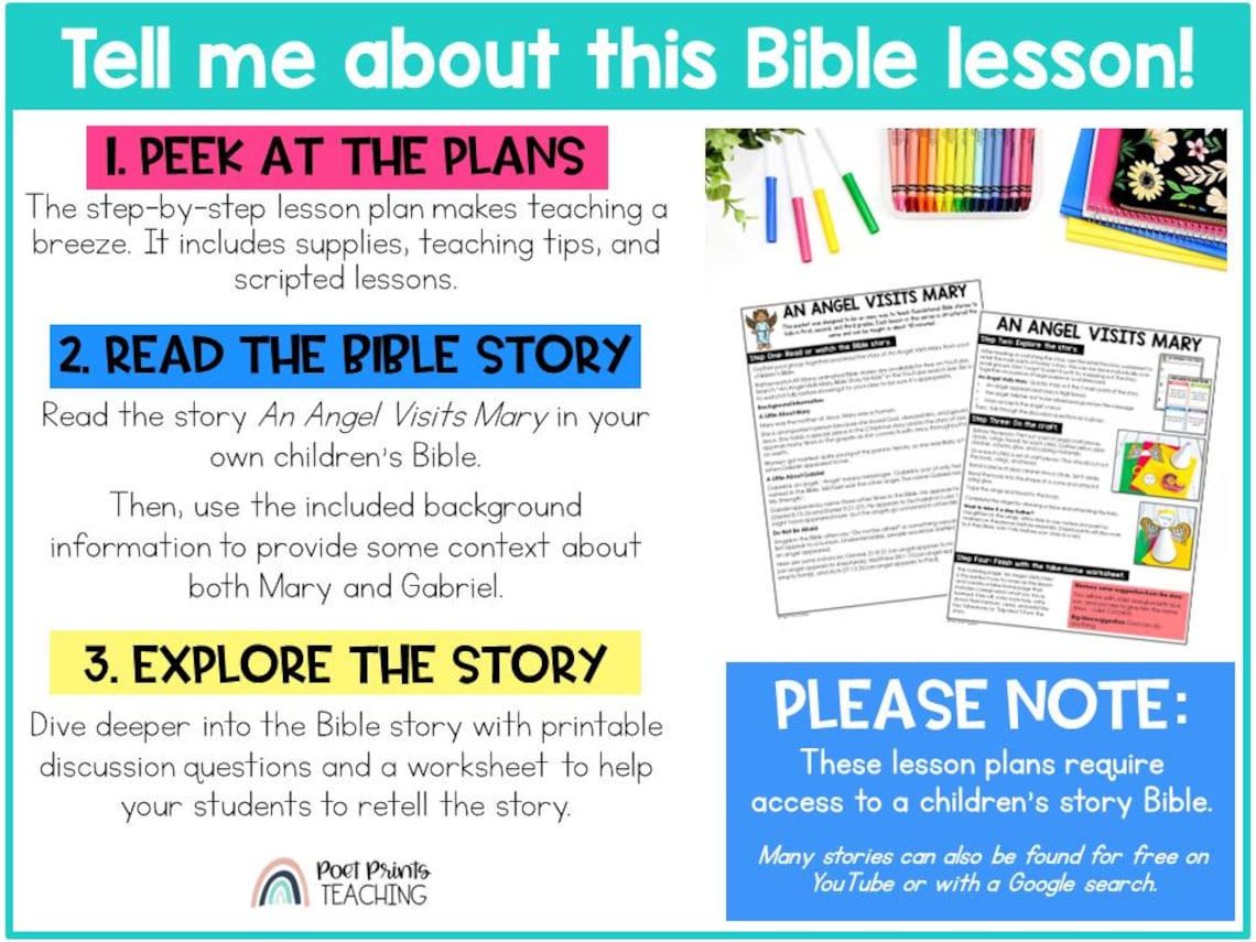 An Angel Visits Mary Christmas Bible Lesson for Kids, Printable Craft ...