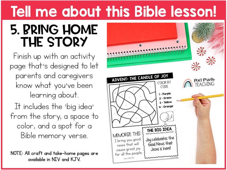 Joy: an Advent Bible Lesson for Kids, Printable Christmas Craft (PDF ...