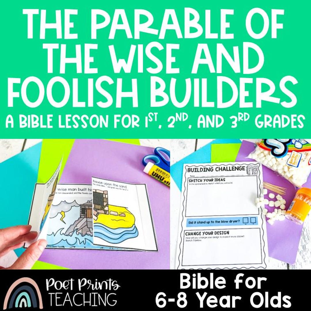 Wise and Foolish Builders Bible Lesson: Printable Craft & Activity ...