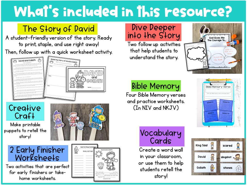 David and Goliath Printable Bible Lesson for Kids, Sunday School ...