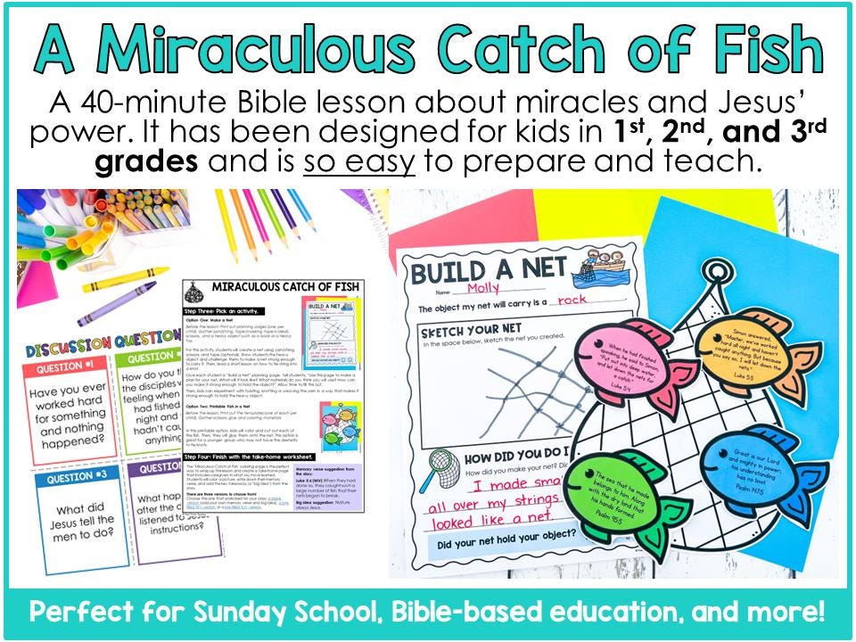 Miracles of Jesus, Disciples Catch Fish, Printable Bible Craft and ...
