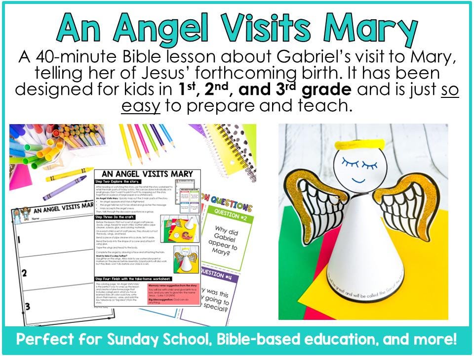An Angel Visits Mary Christmas Bible Lesson for Kids, Printable Craft ...