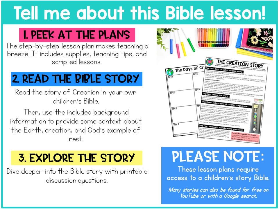 Days of Creation, Printable Bible Lesson for Bigger Kids in 1st, 2nd ...