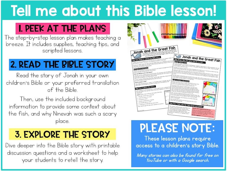 Jonah and the Whale Old Testament Bible Lesson, Printable Bible Story ...