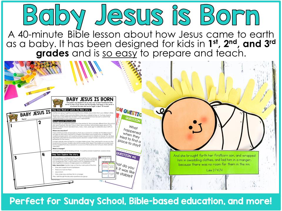 Baby Jesus is Born Christmas Bible Lesson for Kids, Printable Craft and ...