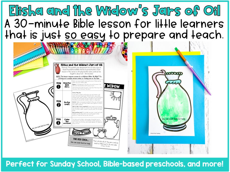 Elisha and the Widow Preschool Bible Lesson, Printable Activities for ...