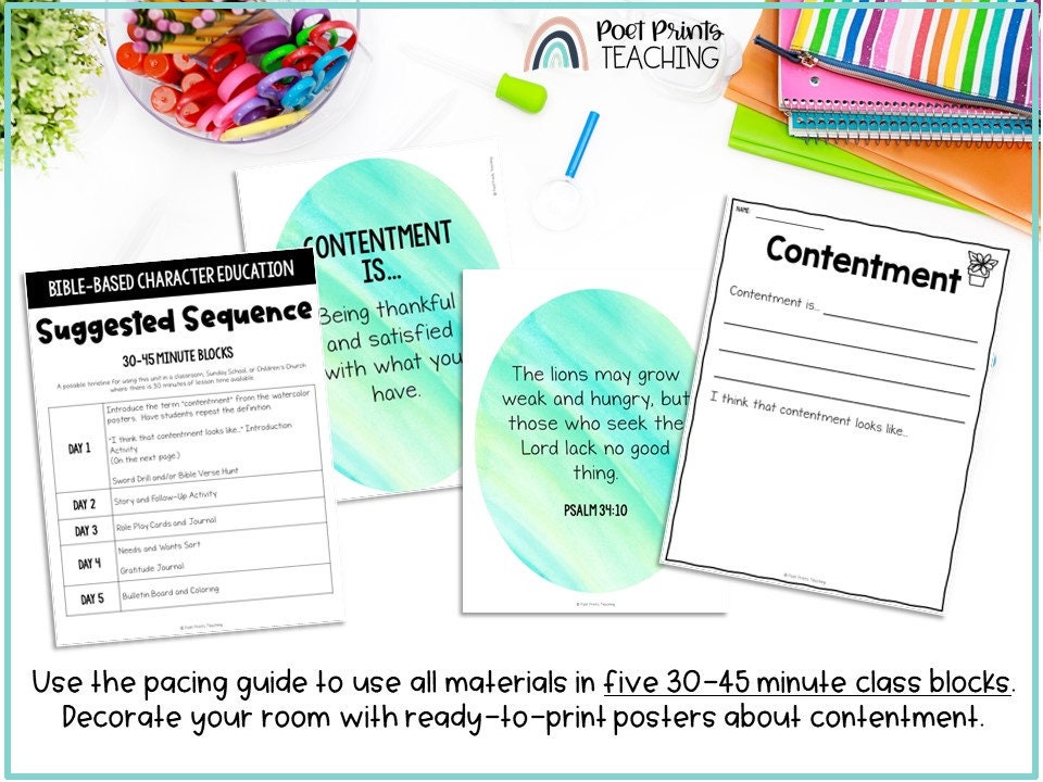 Contentment Bible Lessons for Kids, Printable Character Education ...