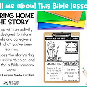 The Parable of the Lost Coin Bible Lesson, Printable Bible Story Craft ...
