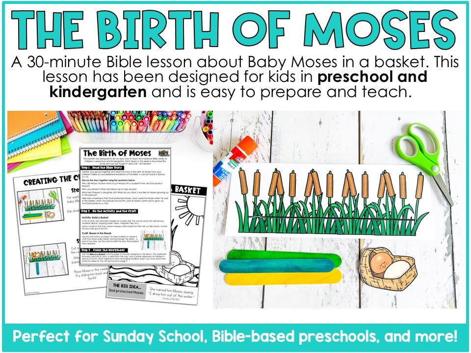 Birth of Moses Preschool Bible Lesson, Printable Activities for Sunday ...