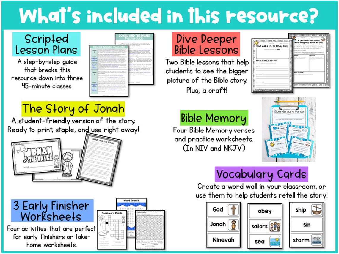 Jonah and the Whale Bible Lessons and Craft, Printable Sunday School ...