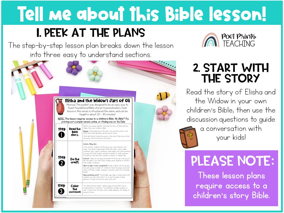 Elisha and the Widow Preschool Bible Lesson, Printable Activities for ...