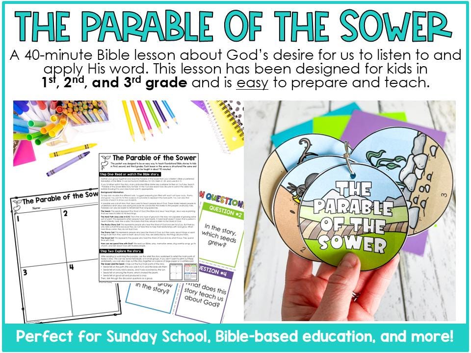The Parable of the Sower Bible Lesson, Printable Bible Story Craft and ...