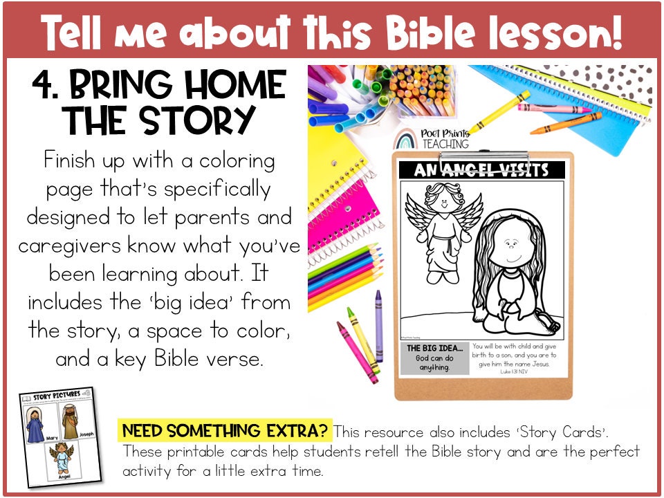 An Angel Visits Mary, Christmas Bible Lesson for Preschool, Printable ...