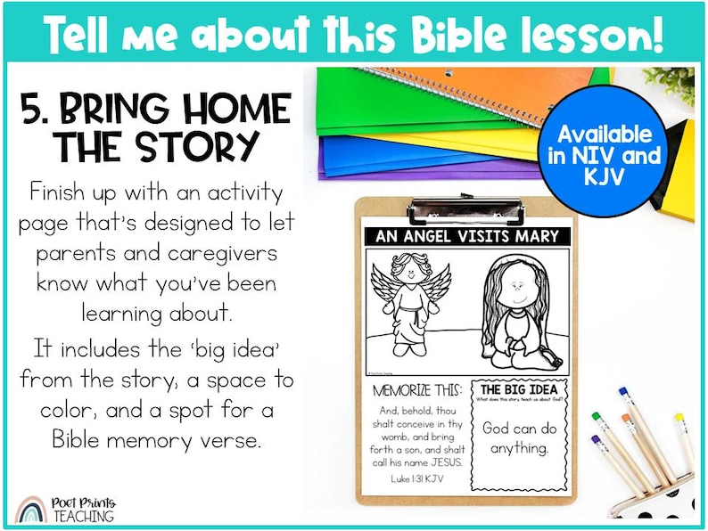 An Angel Visits Mary Christmas Bible Lesson for Kids, Printable Craft ...