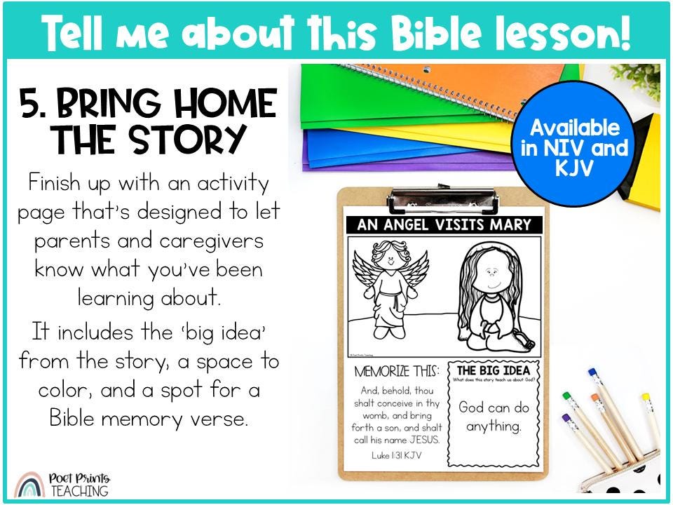An Angel Visits Mary Christmas Bible Lesson for Kids, Printable Craft ...