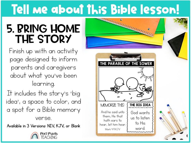 The Parable of the Sower Bible Lesson, Printable Bible Story Craft and ...