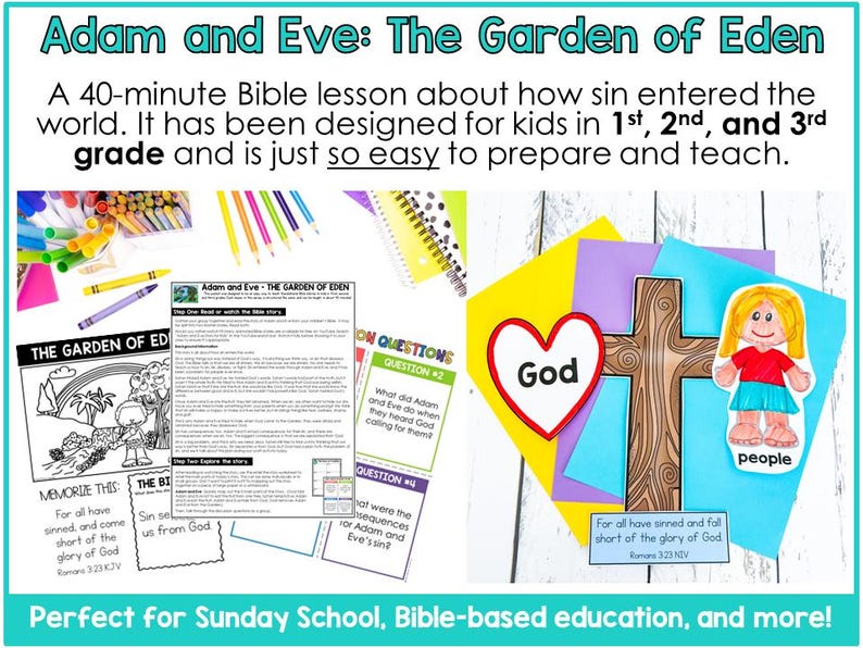 Adam and Eve the Garden of Eden, Printable Bible Lesson About Sin for ...