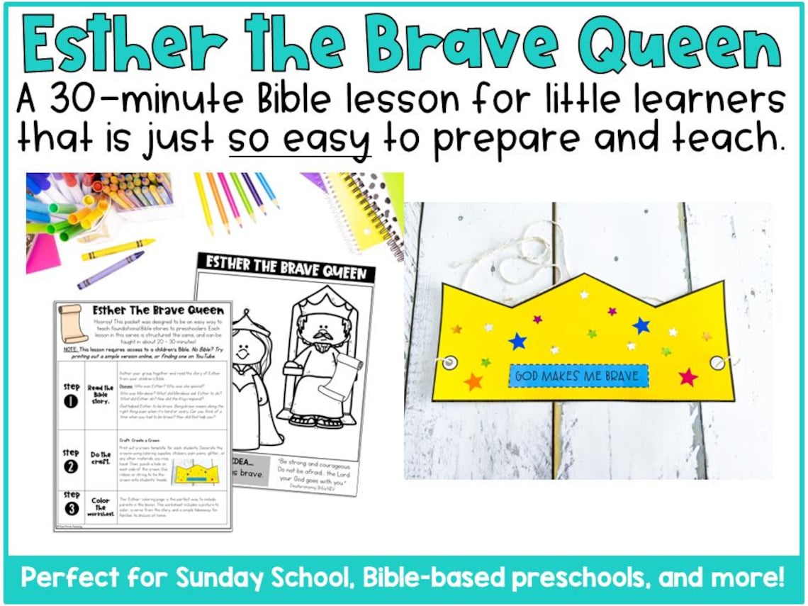 Esther Preschool Bible Lesson, Printable Activities for Prek Sunday ...