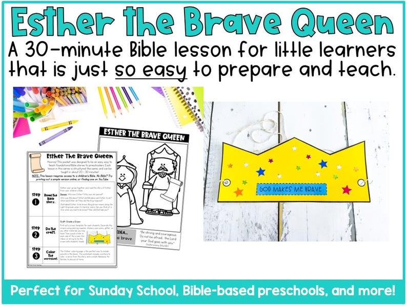 Esther Preschool Bible Lesson, Printable Activities for Prek Sunday ...