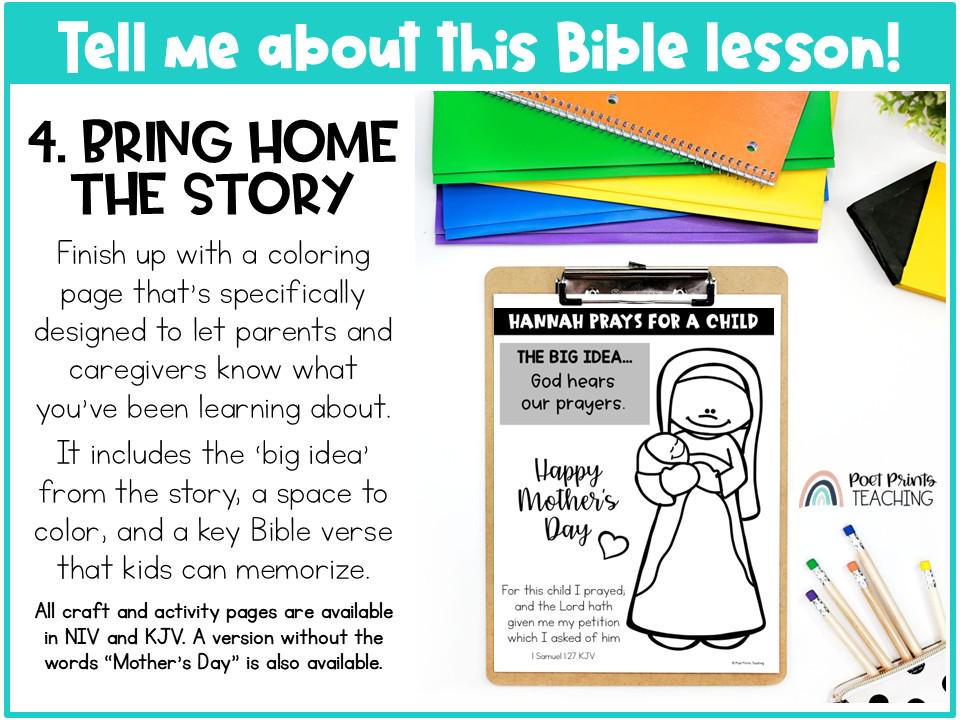 Mother's Day Bible Lesson: Hannah Prays Craft for Preschool (printable ...