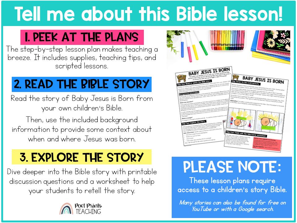 Baby Jesus is Born Christmas Bible Lesson for Kids, Printable Craft and ...