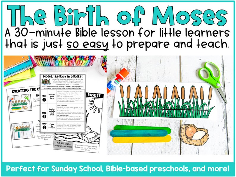 Birth of Moses Preschool Bible Lesson, Printable Activities for Sunday ...