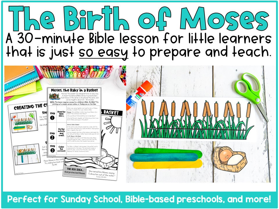 Birth of Moses Preschool Bible Lesson, Printable Activities for Sunday ...