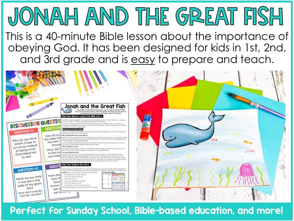 Jonah and the Whale Old Testament Bible Lesson, Printable Bible Story ...