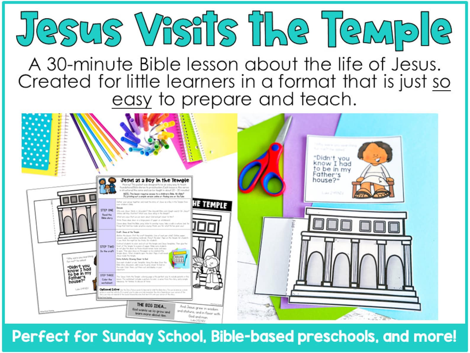 Jesus Visits the Temple, Printable Bible Craft and Lesson for Preschool ...