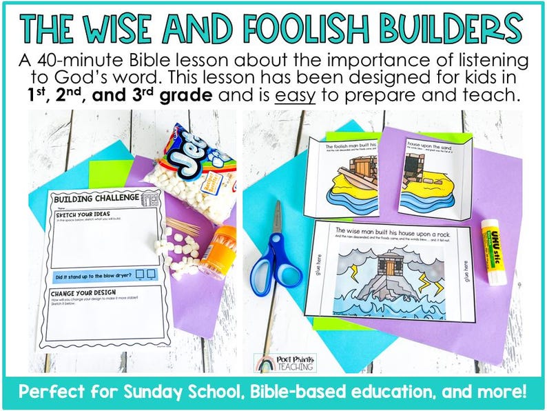 Wise and Foolish Builders Bible Lesson: Printable Craft & Activity ...