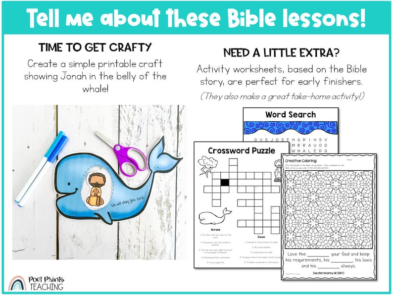 Jonah and the Whale Bible Lessons and Craft, Printable Sunday School ...