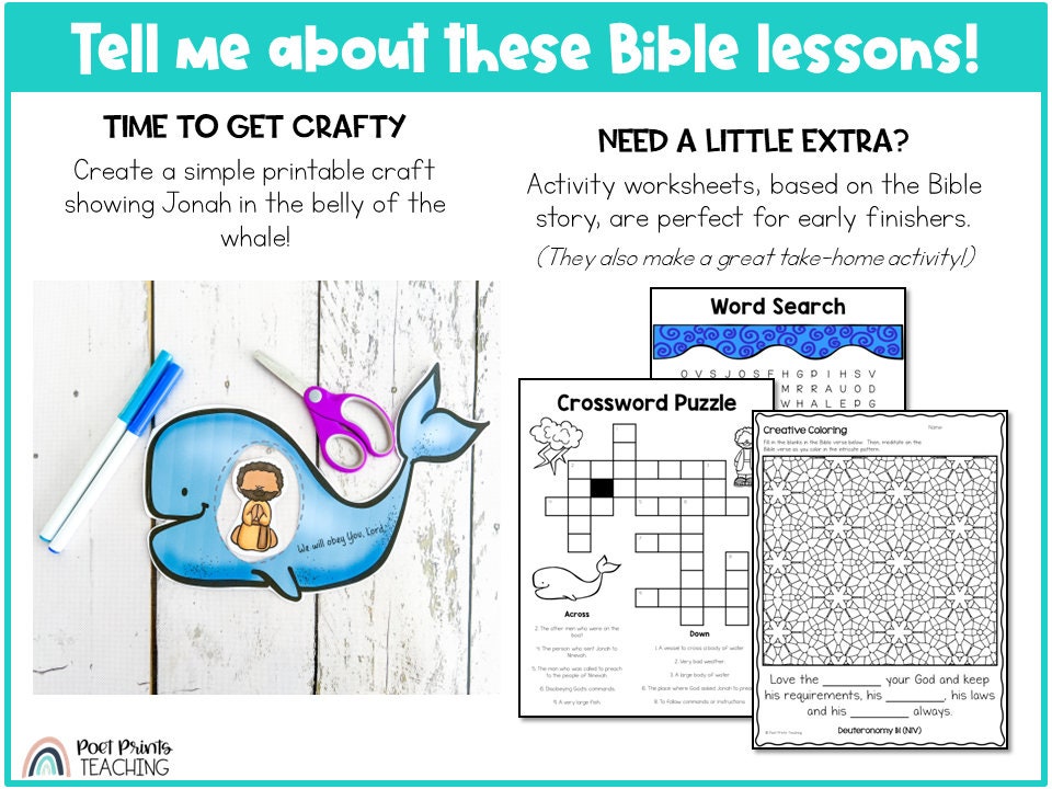 Jonah and the Whale Bible Lessons and Craft, Printable Sunday School ...