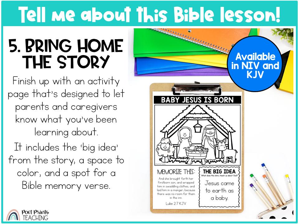 Baby Jesus is Born Christmas Bible Lesson for Kids, Printable Craft and ...