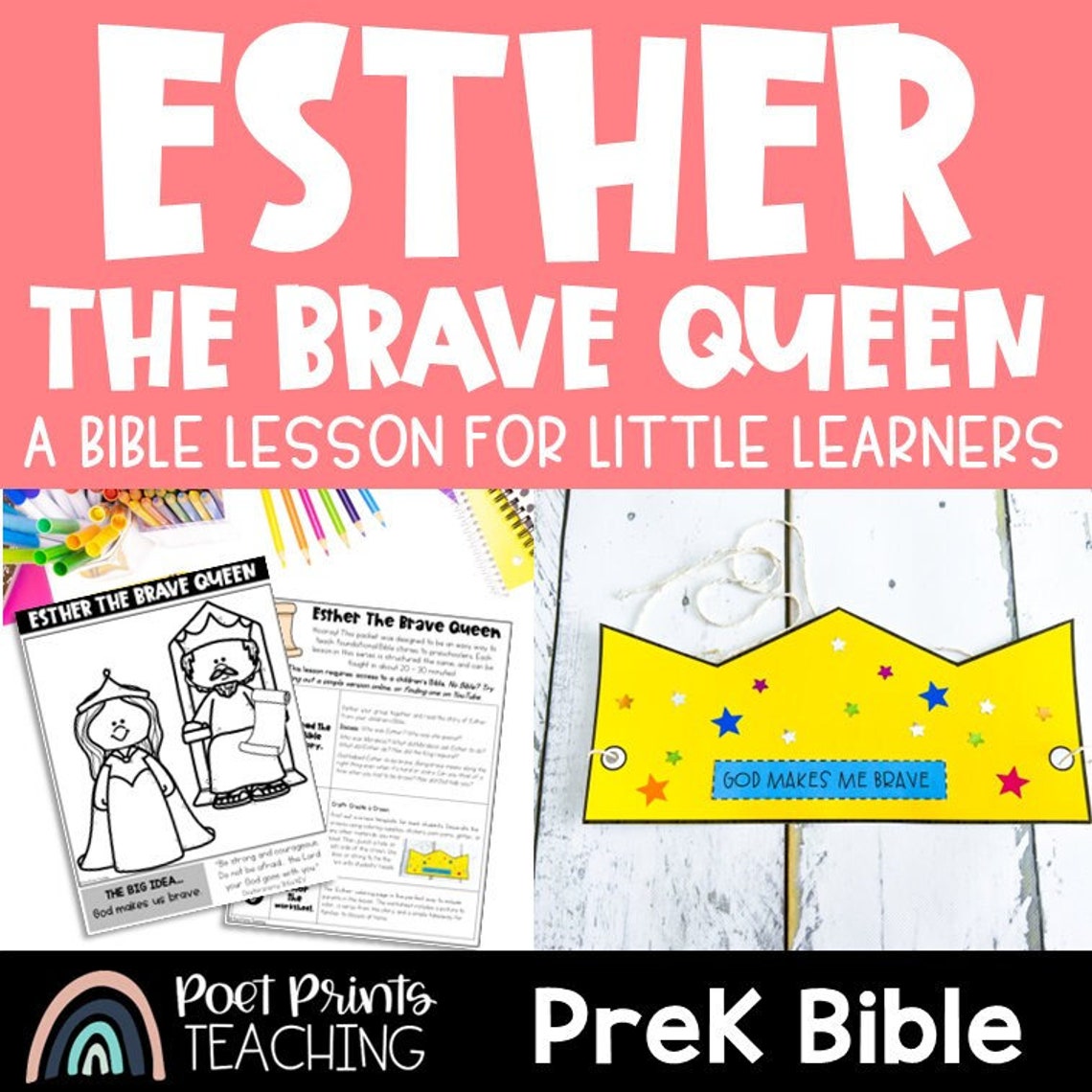 Esther Preschool Bible Lesson, Printable Activities for Prek Sunday ...