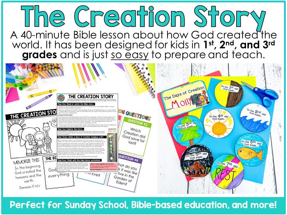 Days of Creation, Printable Bible Lesson for Bigger Kids in 1st, 2nd ...