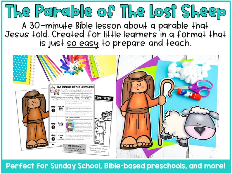 La parábola de la oveja perdida Manualidad y lección bíblica imprimible ...