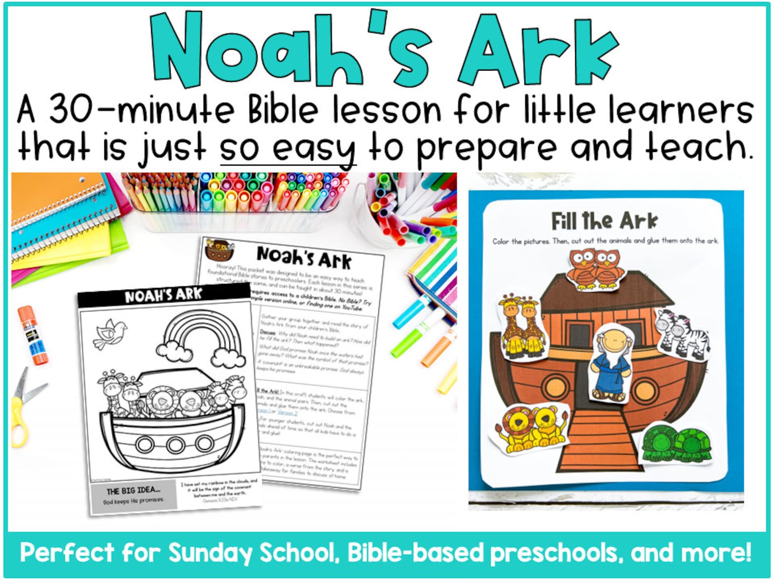 Noah's Ark Preschool Bible Lesson, Printable Craft for Prek Sunday ...